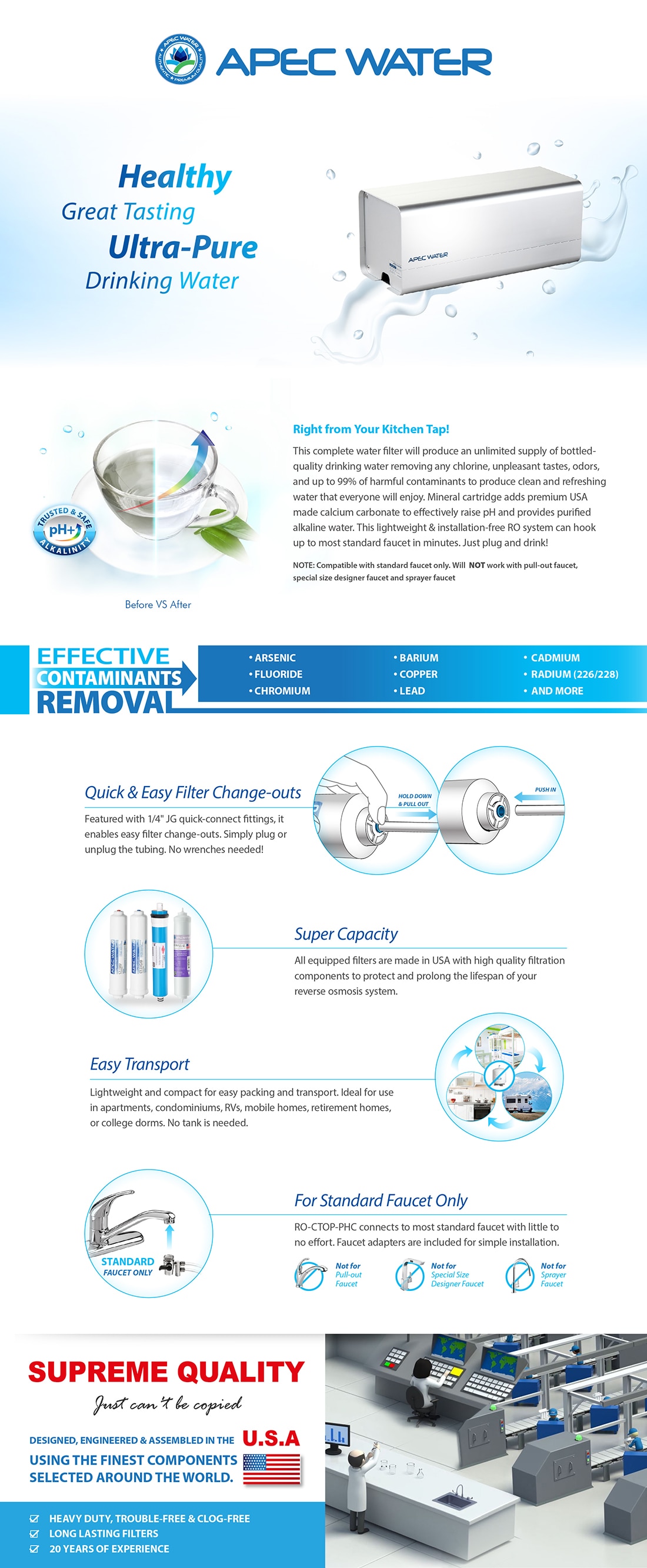 APEC Water Systems Ultimate Alkaline Counter Top Reverse Osmosis Water Filter System with Case ...